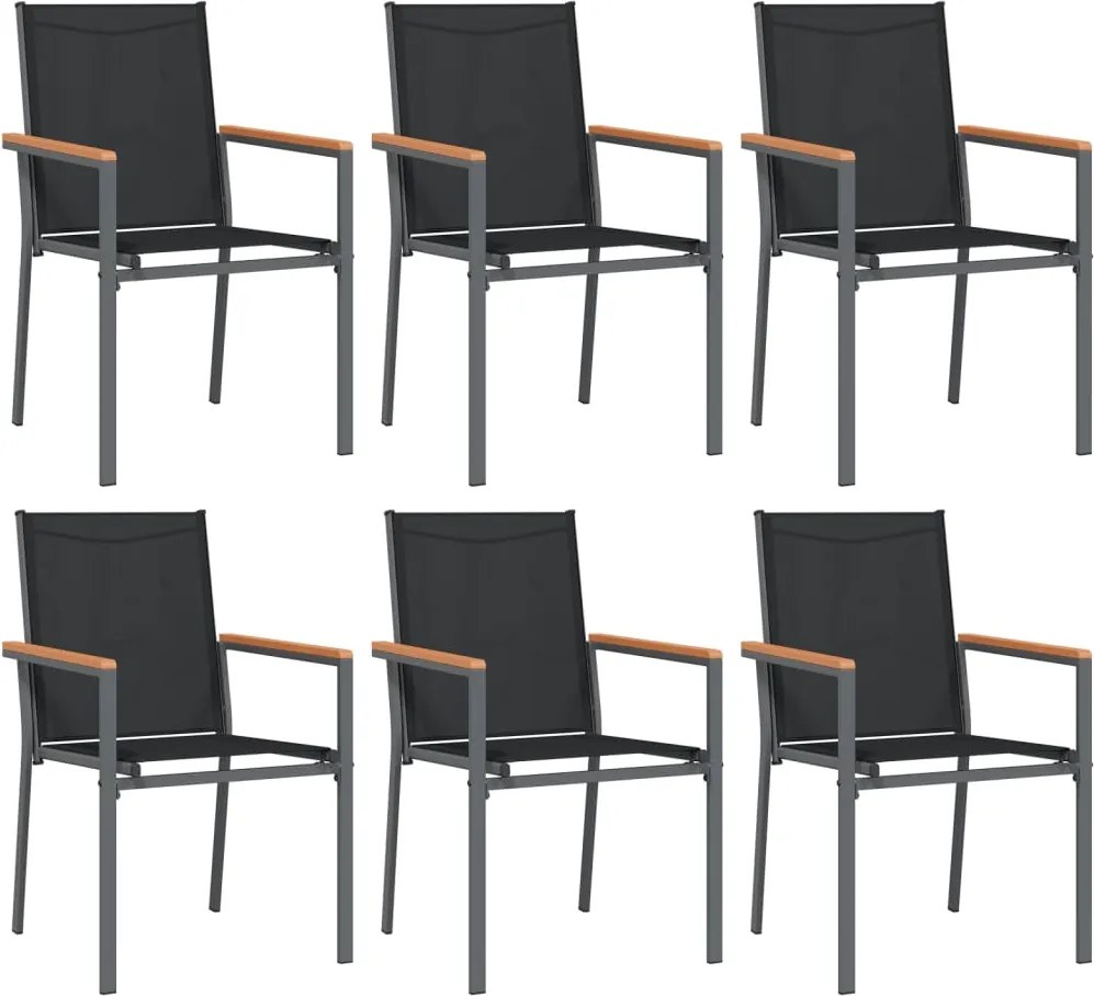 7dílný zahradní jídelní set černý textilen a ocel 3187047