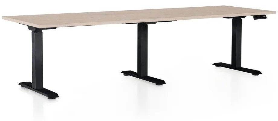 Výškově nastavitelný stůl OfficeTech Long, 240 x 80 cm, černá podnož, dub