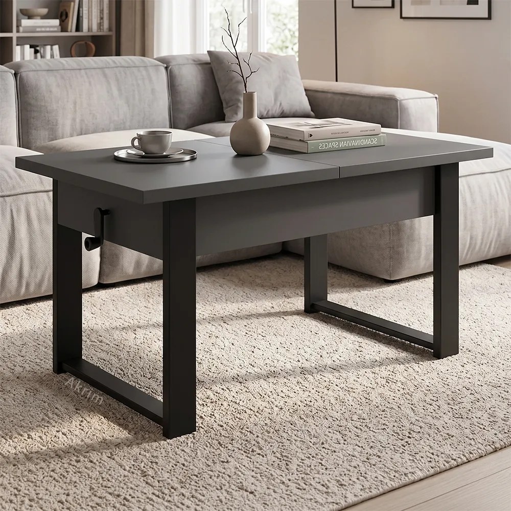 Rozkládací polohovací konferenční stolek HOGO 3v1 | 120-157x62,5-74,5x67 cm | síla horní desky 32 mm | tmavě šedá/černé nohy