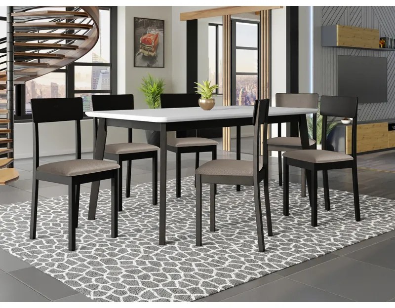Rozkládací jídelní stůl se 6 židlemi - AL19, Barva dřeva: bílá + černá, Potah: Hygge D20