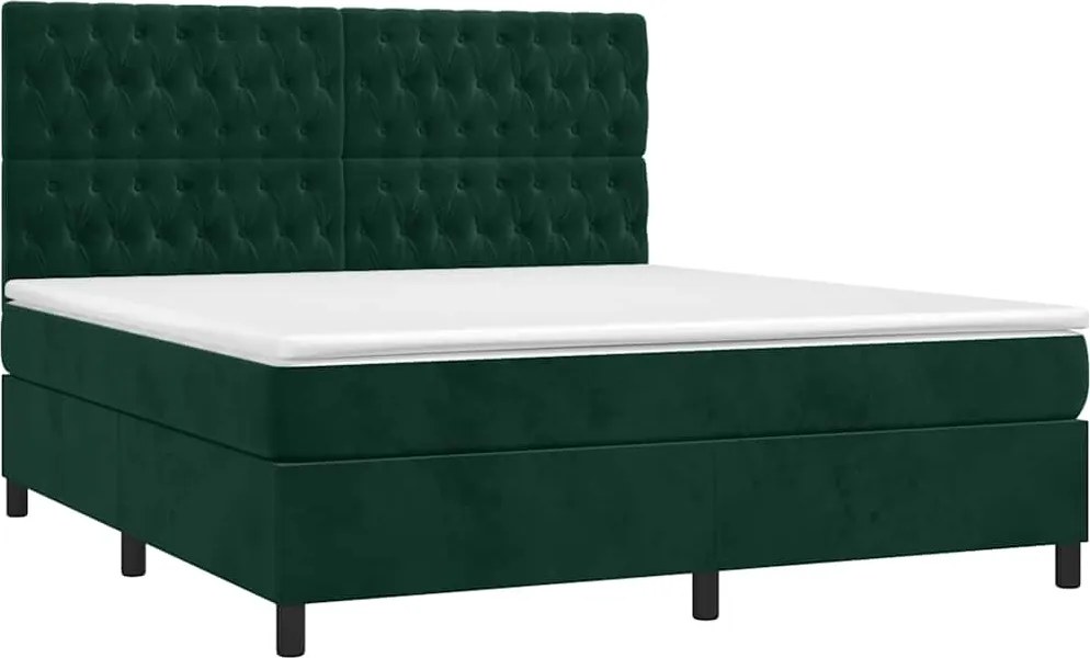 Box spring postel s matrací a LED tmavě zelená 160x200 cm samet 3136314