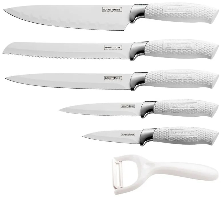 Royalty Line 6-dílná sada kuchyňských nožů se škrabkou RL-WHT5-W s antiadhezní vrstvou