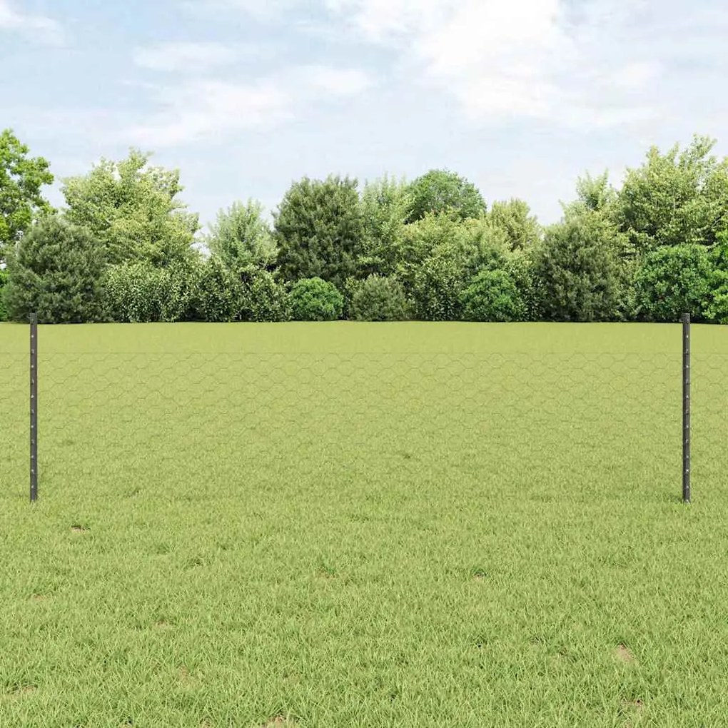Hexagonální plot s podpěrou 50 x 0,5 m Ocel potažená PVC Šedá 3336884