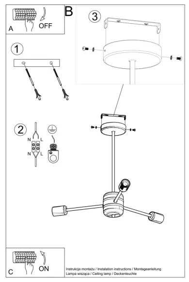 Sollux SL.1021 - Lustr na tyči LANGO 3xE27/60W/230V černá