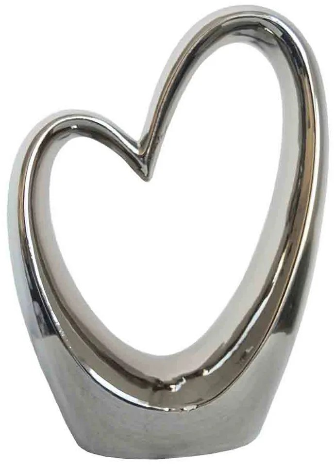 StarDeco Keramická dekorace stříbrná - srdce
