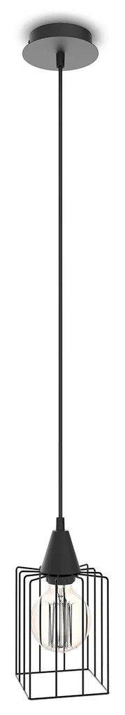 Light for home - Závěsná lampa na lanku s drátěným stínítkem čtvercového tvaru modelu 40888 "MATRIX", 1x60W, E27, Černá