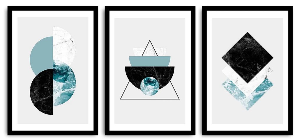 Kalune design Set 3 obrazů v černém rámu GEOMETRY 841APY3102