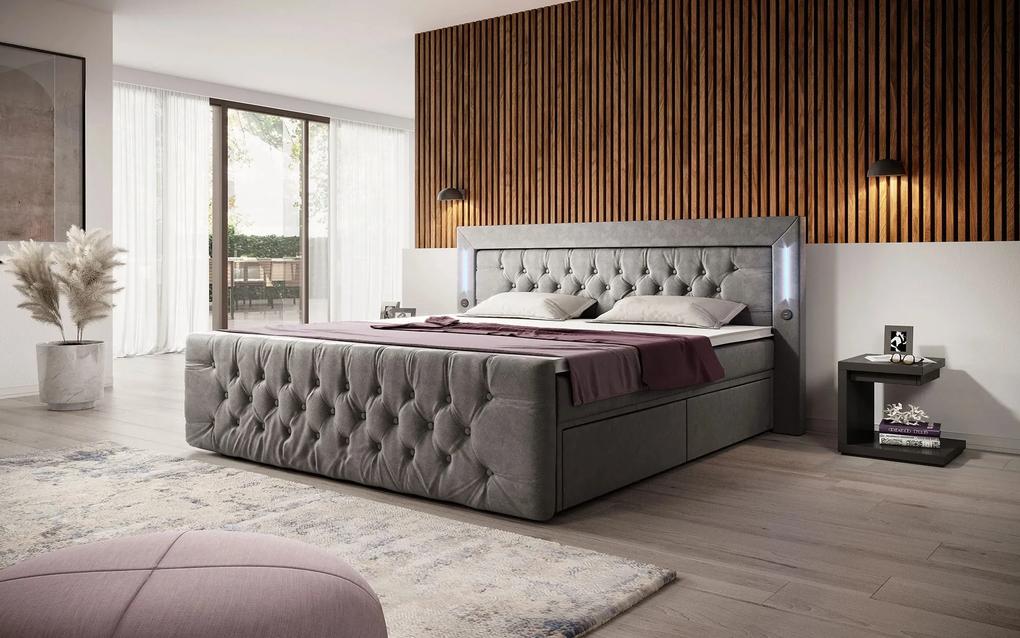 K&M postele Boxspring postel DIVAT s úložným prostorem, LED a USB Velikost postele: 160 × 200 cm, Výběr matrace: Oboustranná pružinová matrace - stře…