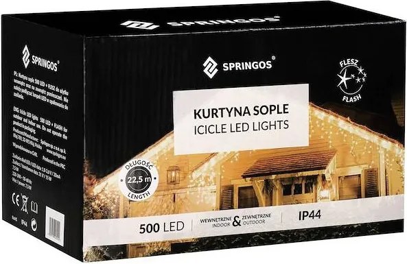 LED krápníky - 22,5m, 500LED, IP44, studená bílá + záblesky