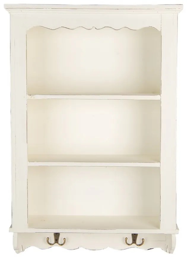 Bílá antik nástěnná polička s háčky Gimelle - 46*14*67 cm