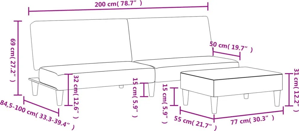 vidaXL 2místná rozkládací pohovka s podnožkou samet [3216231] Barva: Tmavě zelená