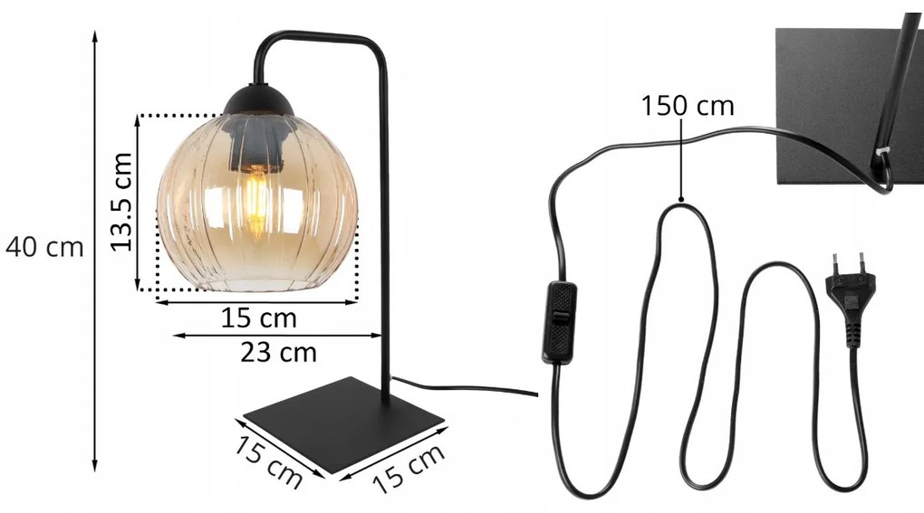 Stolní lampa Costa, 1x medové skleněné stínítko, b