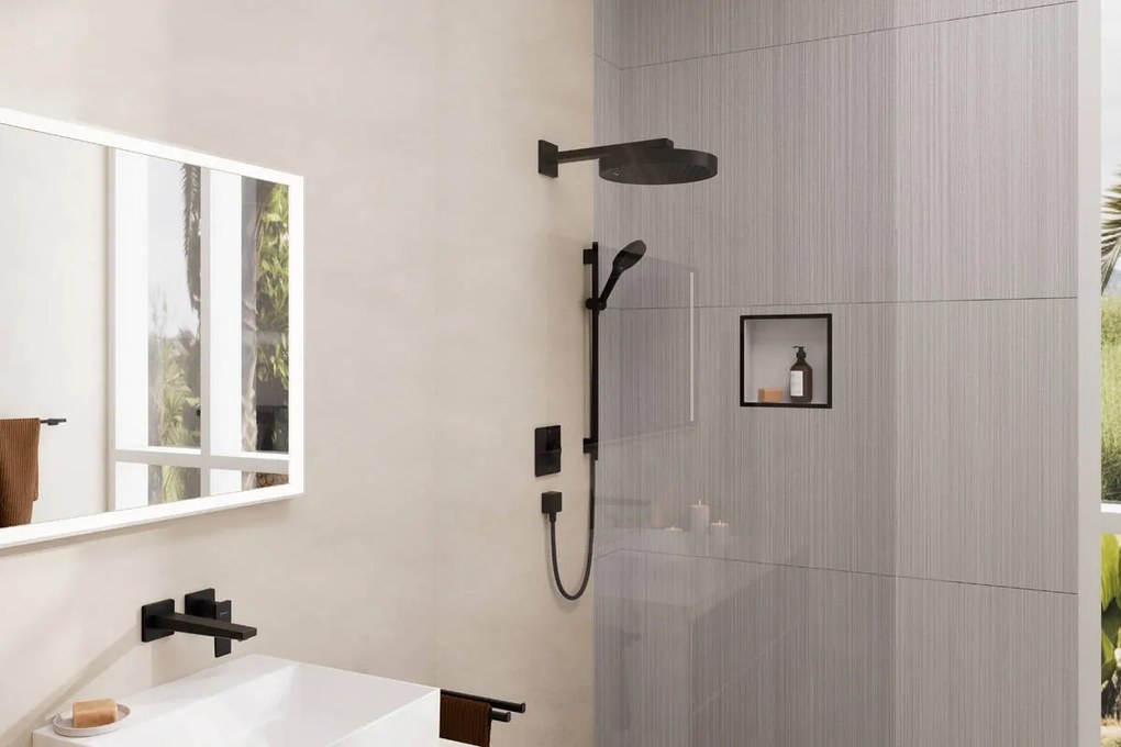 Hansgrohe Rainfinity, sprchová sada 130 3jet EcoSmart s tyčí S Puro 65 cm, černá matná, HAN-28746670