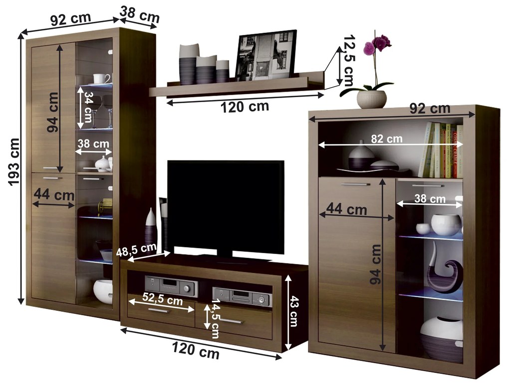 Kondela Obývací stěna s LED osvětlením, ořech warmia, TOGO 2NEW