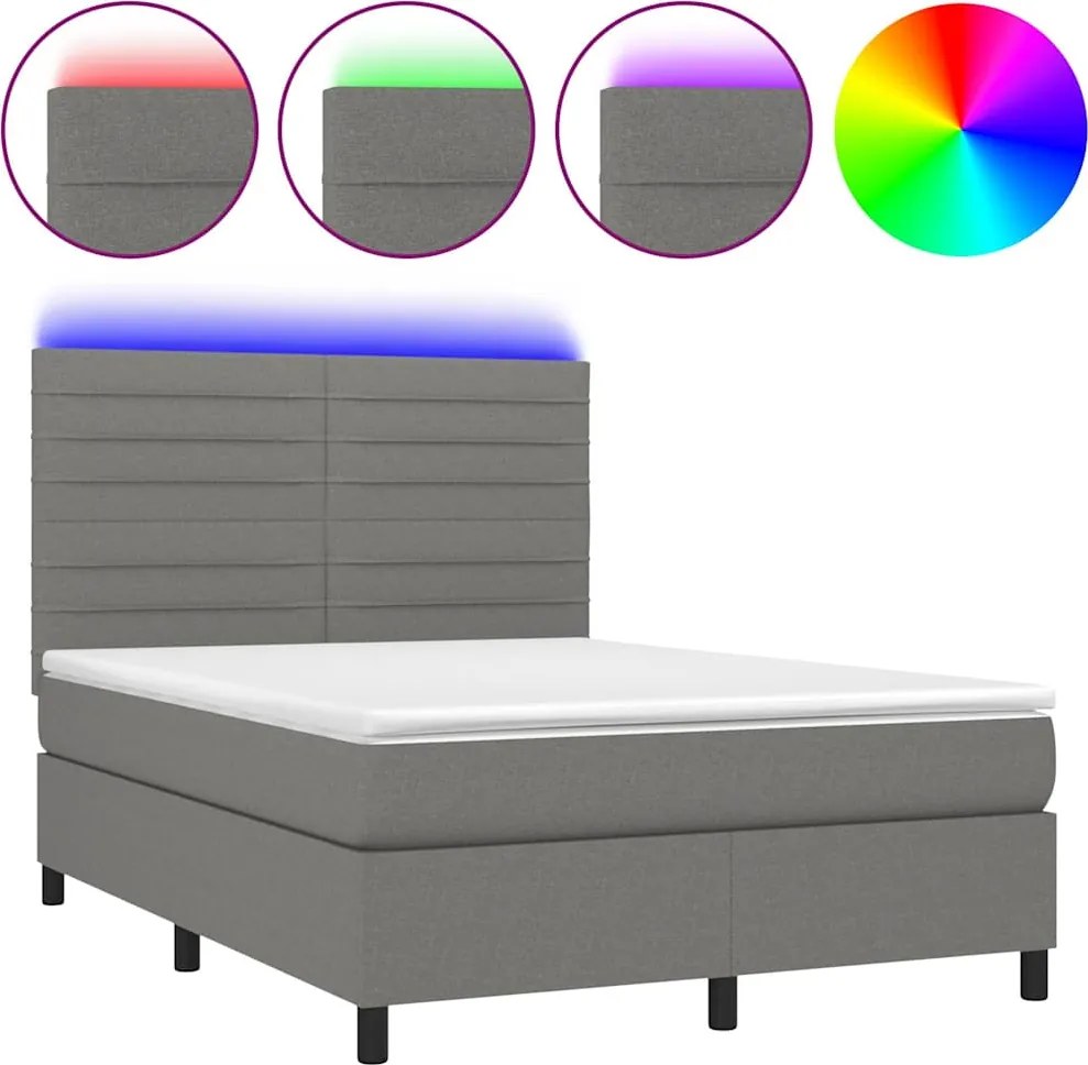 Box spring postel s matrací a LED tmavě šedá 140x190 cm textil 3134950
