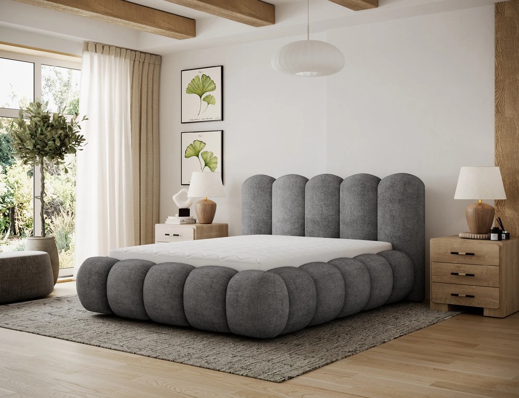 Postel Oloroso 180x200 s kovovým roštem a úložným prostorem, tmavě šedý plyš