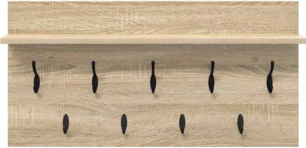 věšák, nástěnný, 1 prkno, háčky, kompozitní dřevo, 40x80x12 cm, dub sonoma, Dekorino TK20260018