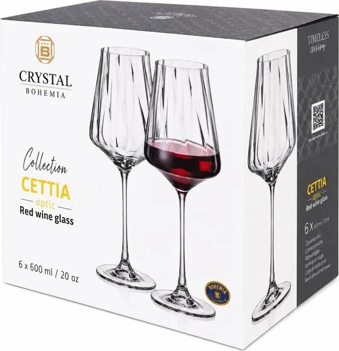Crystal Bohemia Cettia optic sklenice na víno 600 ml 6 ks