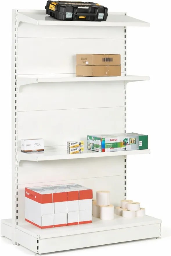 Prodejní regál oboustranný, plné stěny, 2200 x 1000 x 900 mm, přídavný, bílá