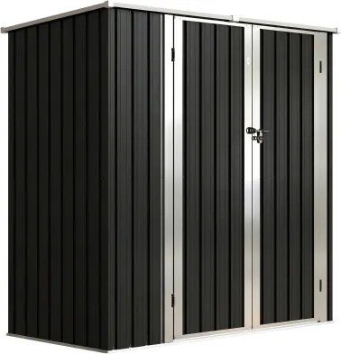 Outsunny kovová venkovní zahradní kůlna 1,37 m² 163x89x163 cm se šikmou střechou, dveře s pojistkou a rukavicemi, šedá