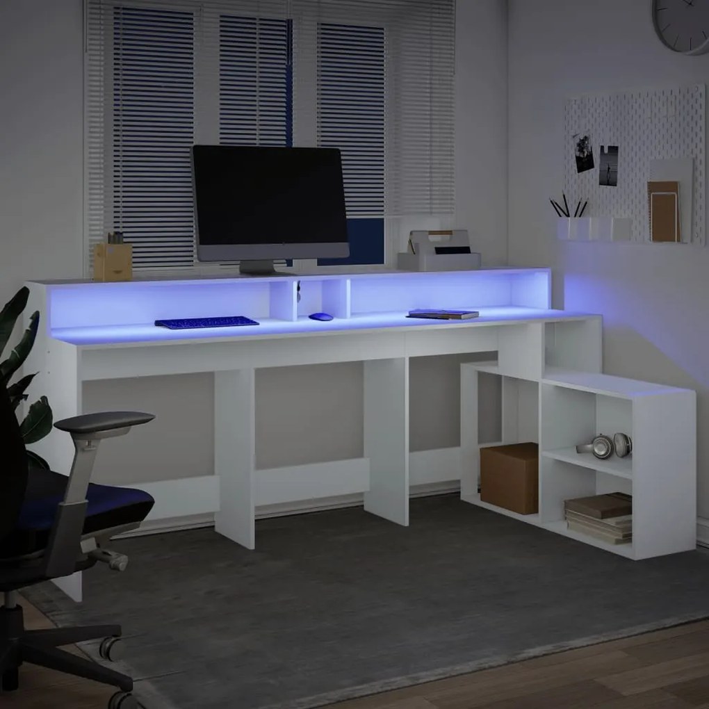 Psací stůl s LED světly bílý 200 x 104 x 91 cm kompozitní dřevo 3309465