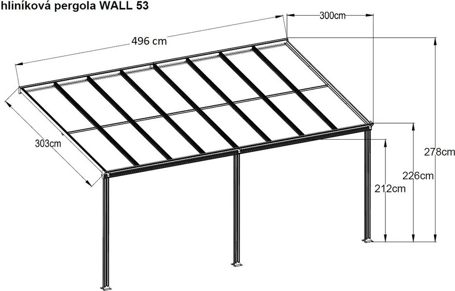 Hliníková pergola LANITPLAST WALL 53 antracit + čirý PC LG2129