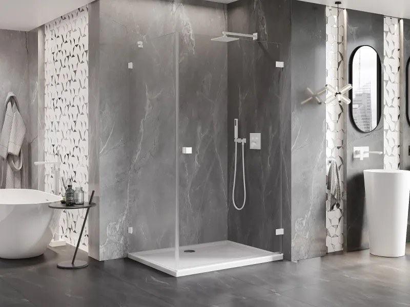 Mexen Lunar-B, pravostranný výklopný sprchový kout 100 x 90 cm, 8mm čiré sklo, bílý profil, 832-100-090-20-00-P