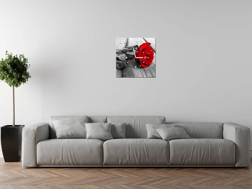 Gario Obraz s hodinami Červená růže Rozměry: 30 x 30 cm