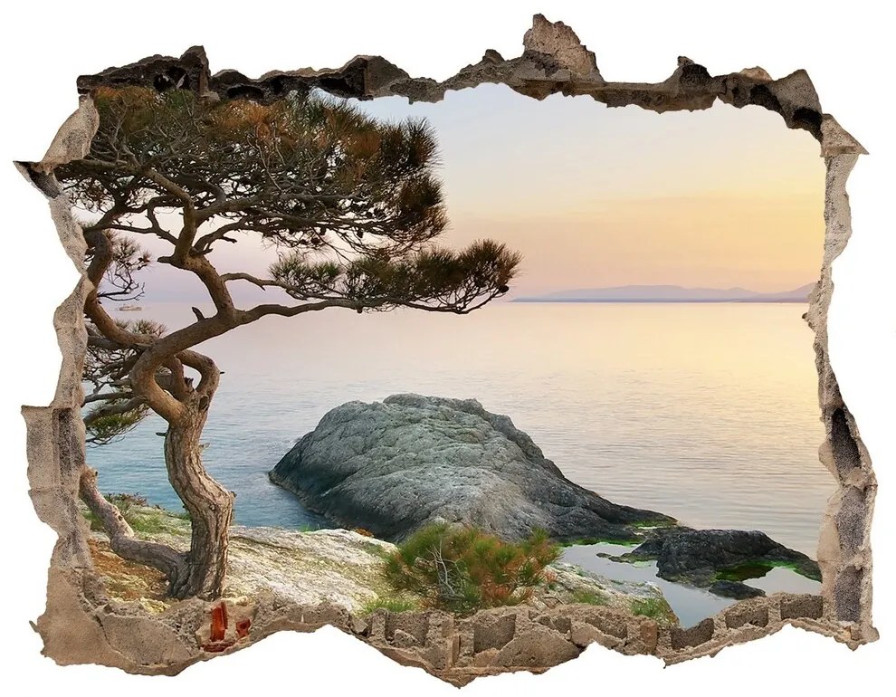 Wallmuralia Díra 3D ve zdi nálepka Strom nad mořem 95x64 cm