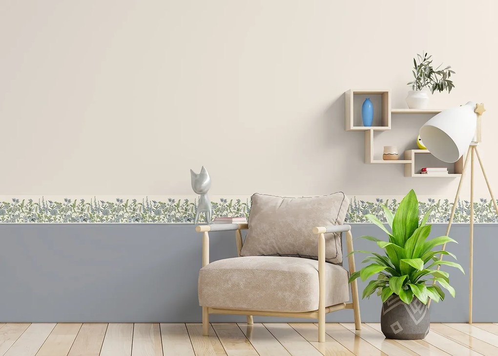 Samolepící bordura na zeď Květy Vikve na Béžové | 5 m x 13.8 cm | DWB8529