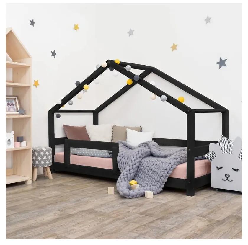 Černá dětská postel domeček s bočnicí Benlemi Lucky, 70 x 160 cm