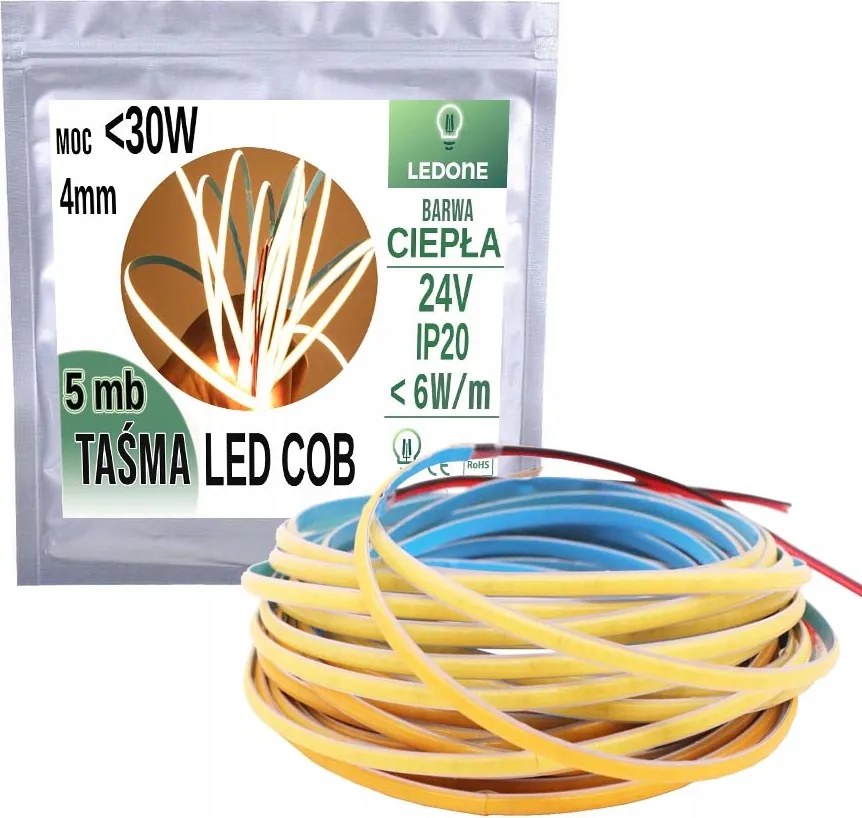 Led pásek Cob Úzký 4mm 24V neon linka bílá teplá 5mb