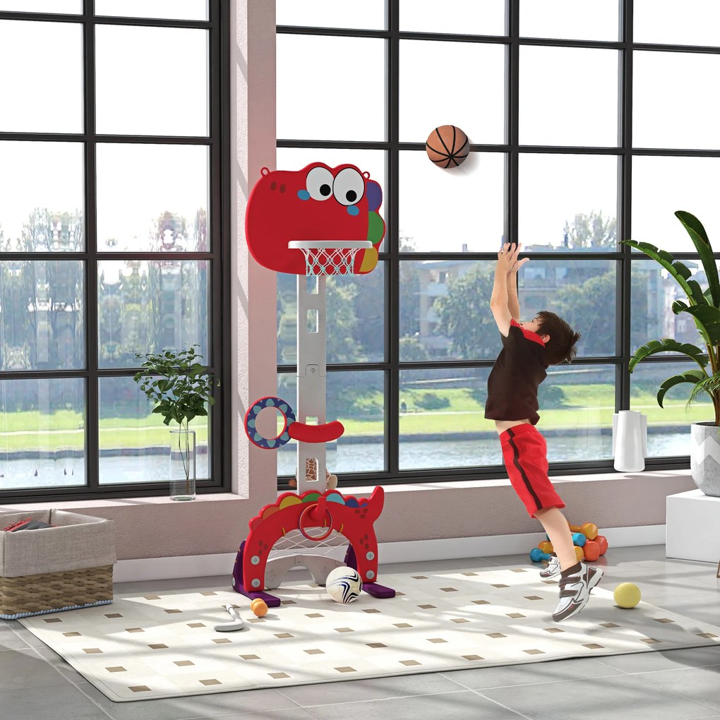 AIYAPLAY 5v1 Dětský koš na basketbal s nastavitelnou výškou a hrou na míč pro vnitřní použití červený