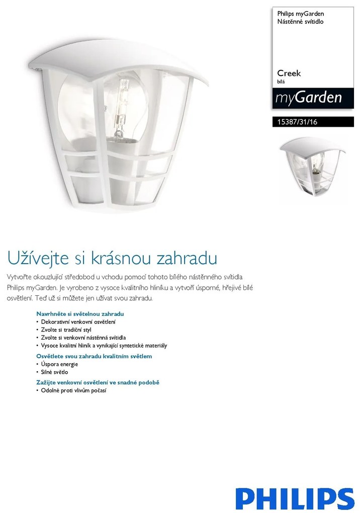 Venkovní nástěnné svítidlo Philips Creek 15387/31/16 bílé