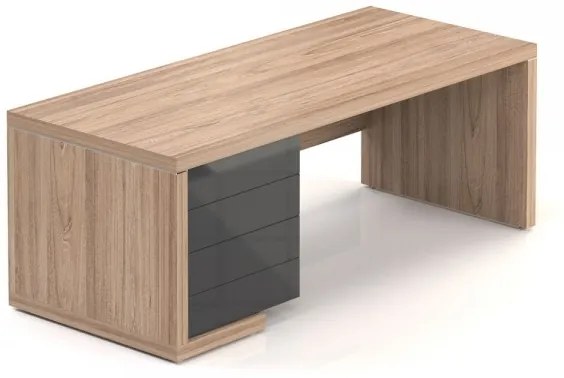Stůl Lineart 200 x 85 cm + levý kontejner jilm světlý / antracit