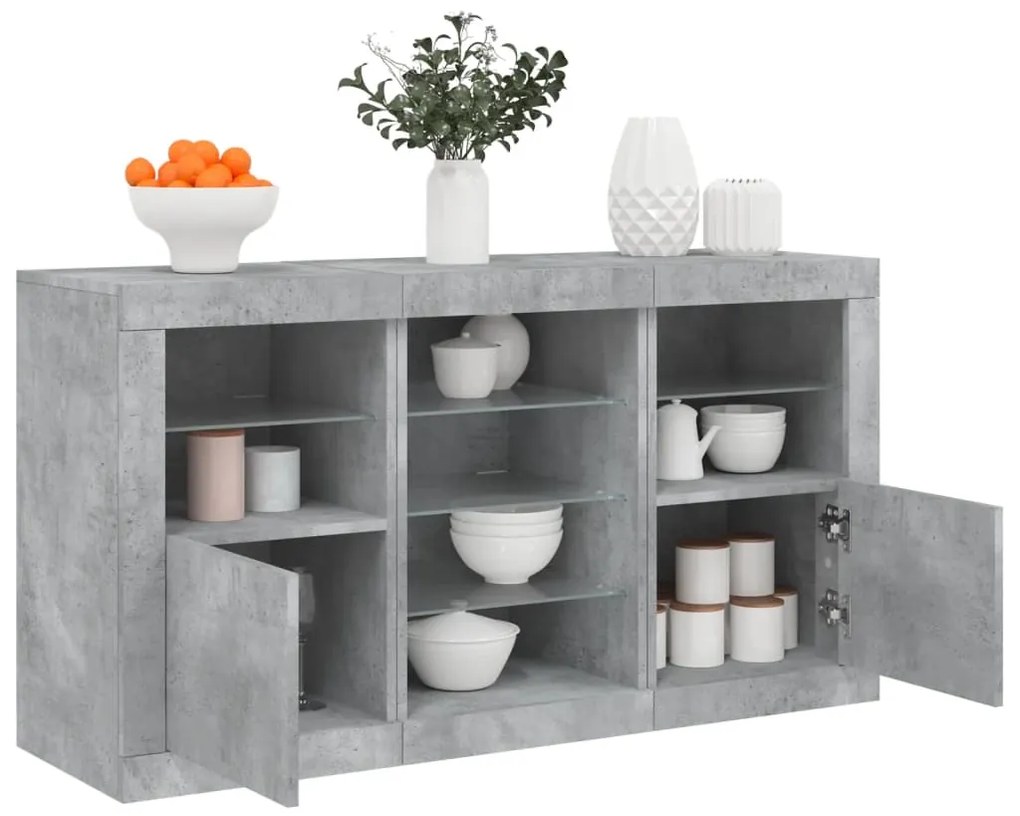 Příborník s LED osvětlením betonově šedý 123 x 37 x 67 cm 3209082