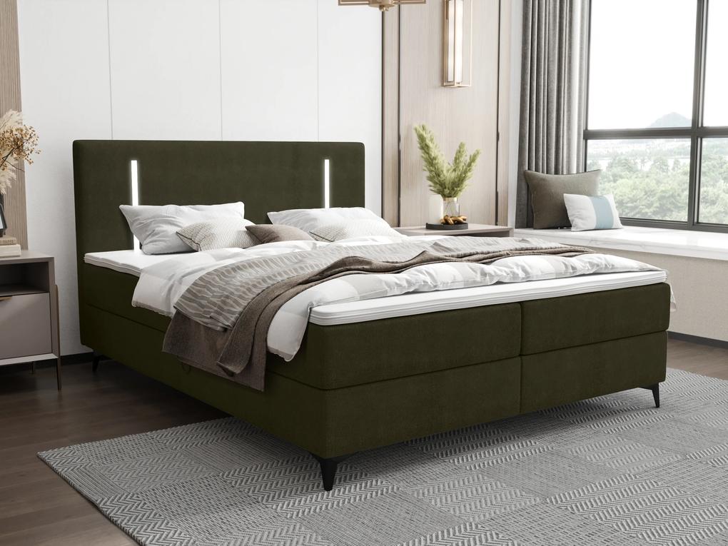 Manželská postel 200 cm Ortega Bonell (olivová zelená) (s roštem, s úl. prostorem) (s LED osvětlením). 1082649