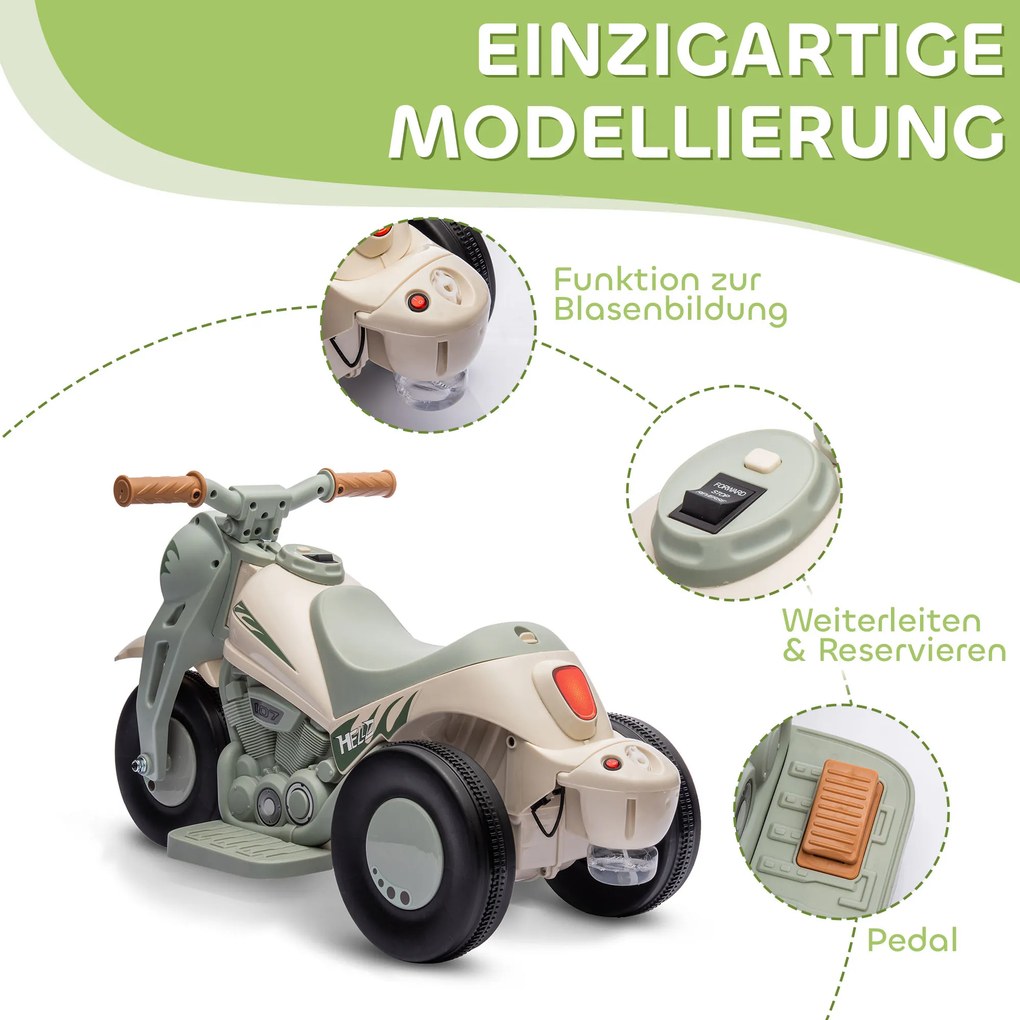 Dětská elektrická motorka AIYAPLAY, 6V elektrická motorka s hudbou a bublinkami, dětské vozidlo s předním světlem, 2,5-3 km/h, pro děti 2-5 let, max.…