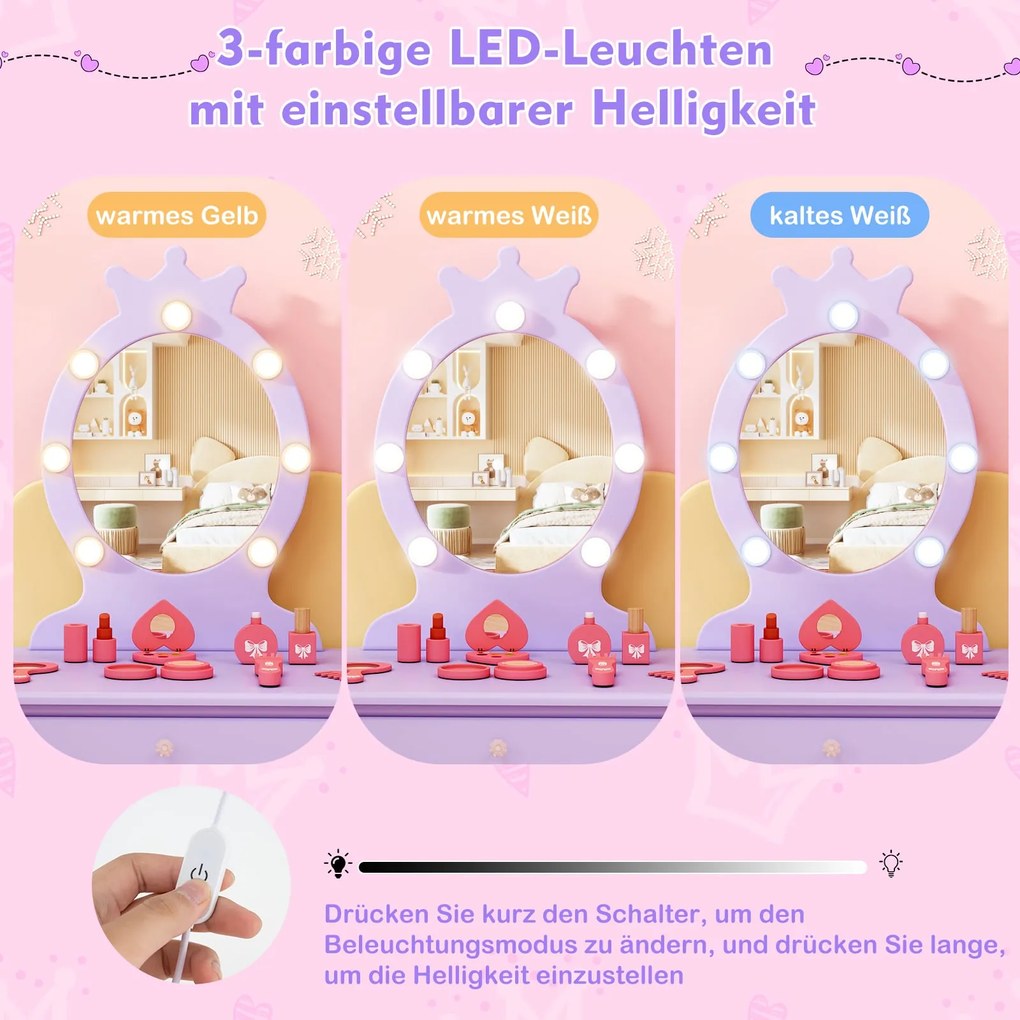 Costway 2v1 Princess toaletní stolek s odnímatelným zrcadlem