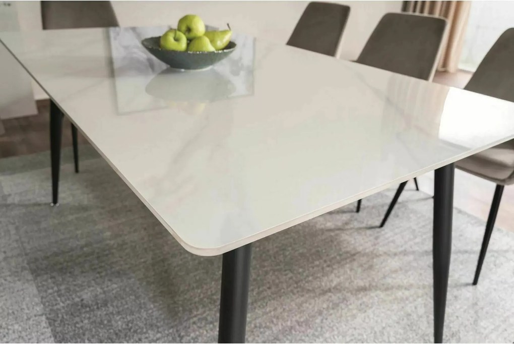 Jídelní stůl Rion 130 cm keramika bílý mramor/černý