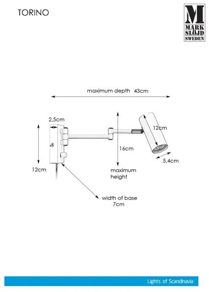 Markslöjd 107538 - Stmívatelné nástěnné bodové svítidlo TORINO 1xGU10/12W/230V