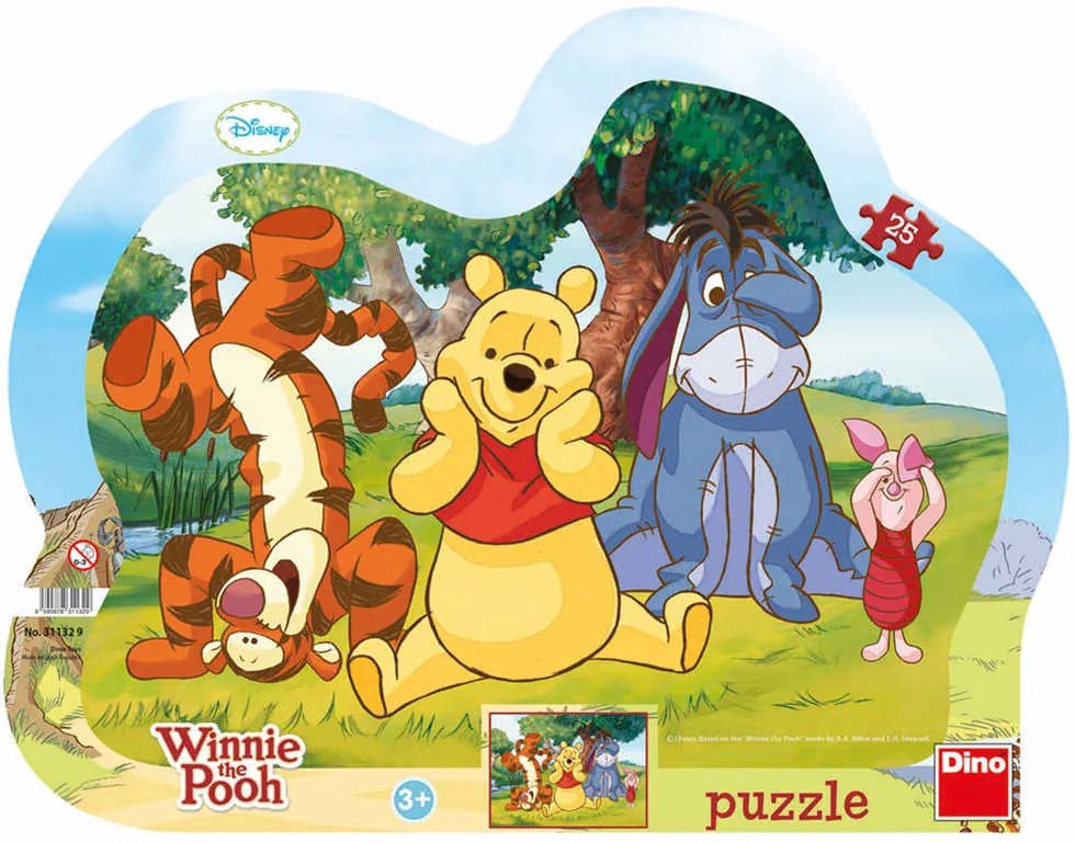 DINO Puzzle obrysové deskové 25 dílků Schovávaná s Medvídkem Pú 30x23cm dn311329
