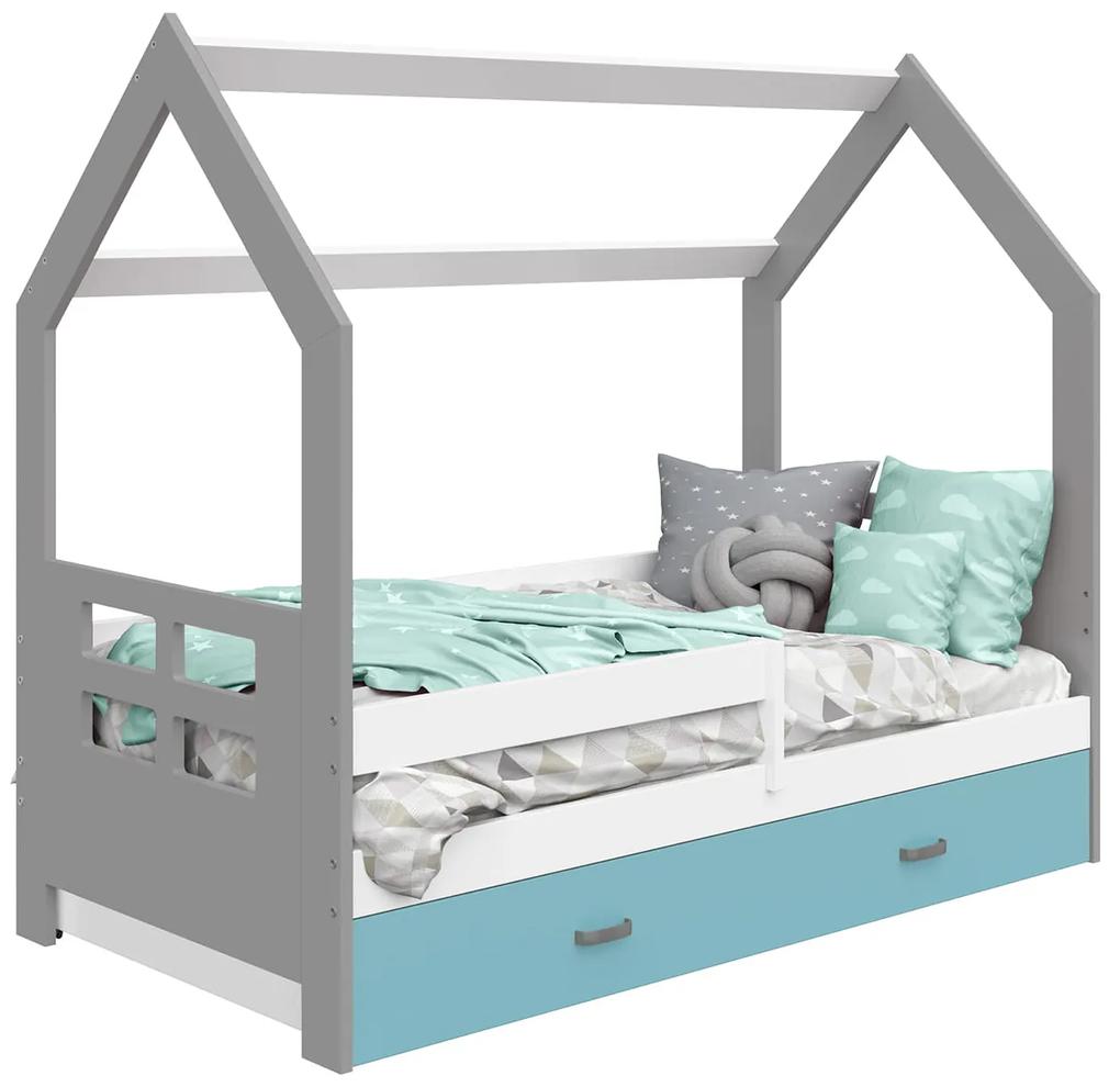 Dětská postel Domeček 160x80 D3D šedá s roštem