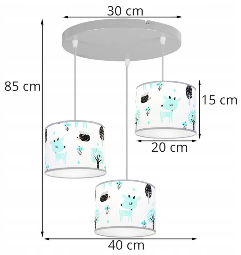 Dětské závěsné svítidlo Bambi, 3x textilní stínítko se vzorem, (výběr ze 2 barev konstrukce), o