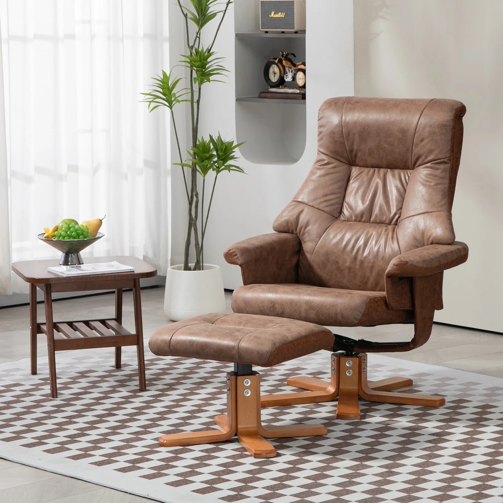 HOMCOM Relaxační Křeslo s Ottomans, Otočné Křeslo k Televizi s Funkcí Polohování, Potahované Křeslo do Obývacího Pokoje, Ložnice, Hnědá Microfiber, 7…