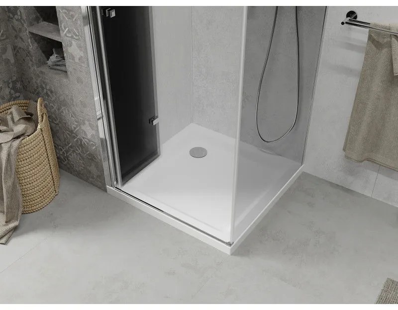 Mexen Lima, sprchový kout se skládacími dveřmi 100 (dveře) x 100 (stěna) cm, 6mm šedé sklo, chromový profil + slim sprchová vanička bílá + chromový sifon, 856-100-100-01-40-4010