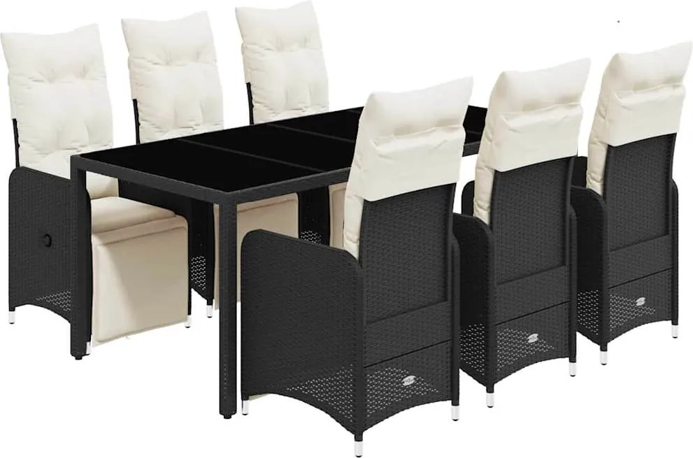 7dílný zahradní bistro set s poduškami černý polyratan 3277139