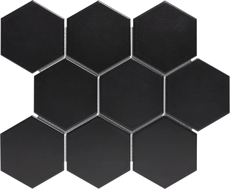 FIN Keramická mozaika černá Mozaika HEXAGON 10 Černá Mat 9,5x11 (29,5x26) cm - AMH95317