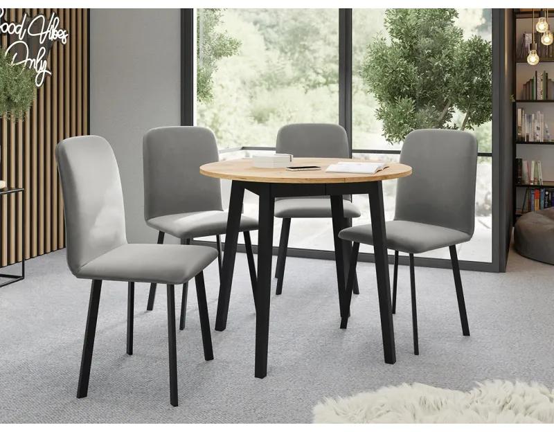 Rozkládací stůl Kirtore S 90 se 4 židlemi Lekoz, Barva dřeva: bíla + černá, Potah: Amor Velvet 4321