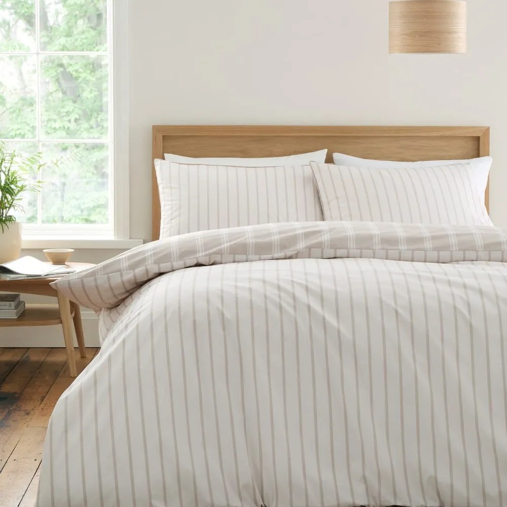 Béžové bavlněné povlečení na dvoulůžko 200x200 cm Ashford Stripe – Bianca